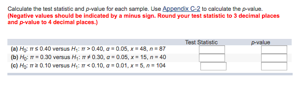 Solved Calculate the test statistic and p-value for each | Chegg.com