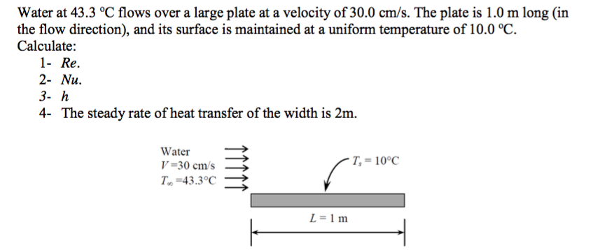Solved Water at 43.3 °C flows over a large plate at a | Chegg.com