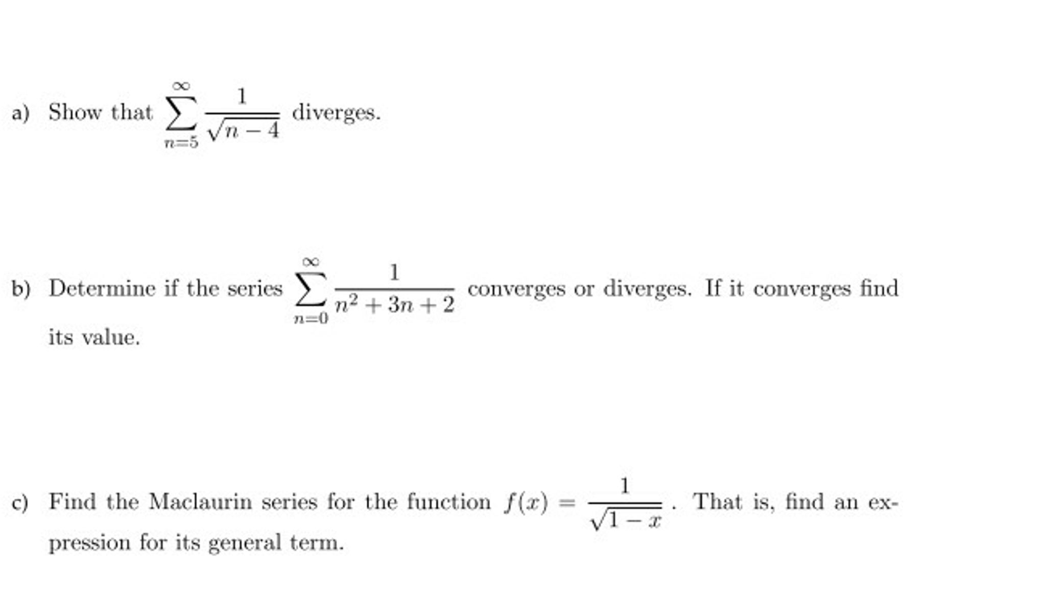 Solved Show That Sigman 5infinity 1squareroot N 4
