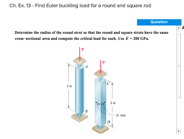 Solved Ch. Ex. 13 - Find Euler buckling load for a round and | Chegg.com
