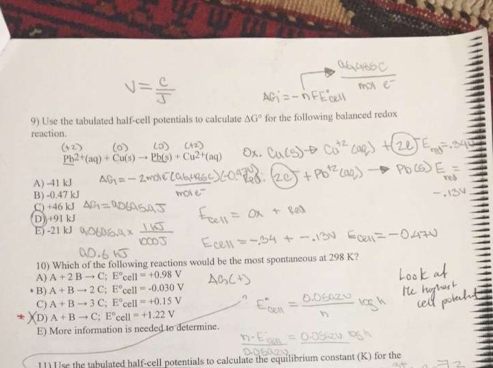 Solved Use The Tabulated Half Cell Potentials To Calculate 