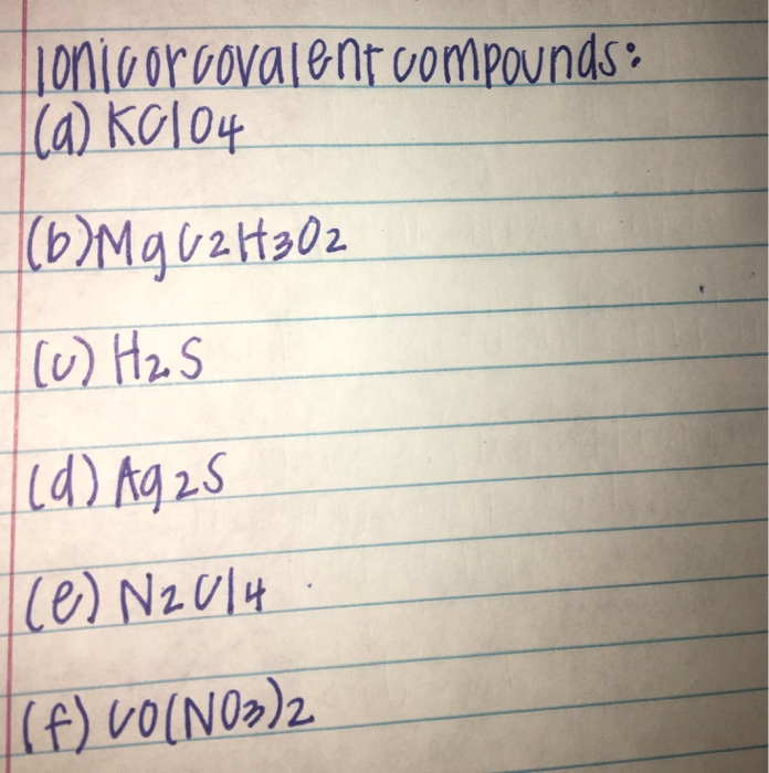 Solved Ionic or covalent compounds: KClO_4 MgC_2 H_3 O_2 | Chegg.com