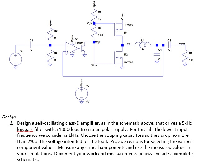 1k R4 R2 M1 1.8k U1 C2 C3 Vout R1 V1 R3 M2 100 V2 | Chegg.com