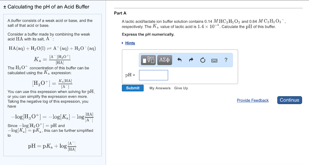 Solved ± Calculating the pH of an Acid Buffer Part A A | Chegg.com
