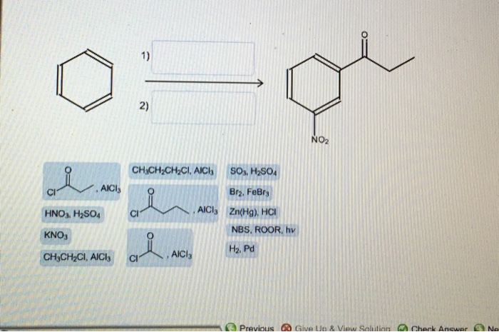 Solved 1) 2) NO2 AICI Br2. FeBrs CI HNO3, H2SO4 KNO3 AICI | Chegg.com