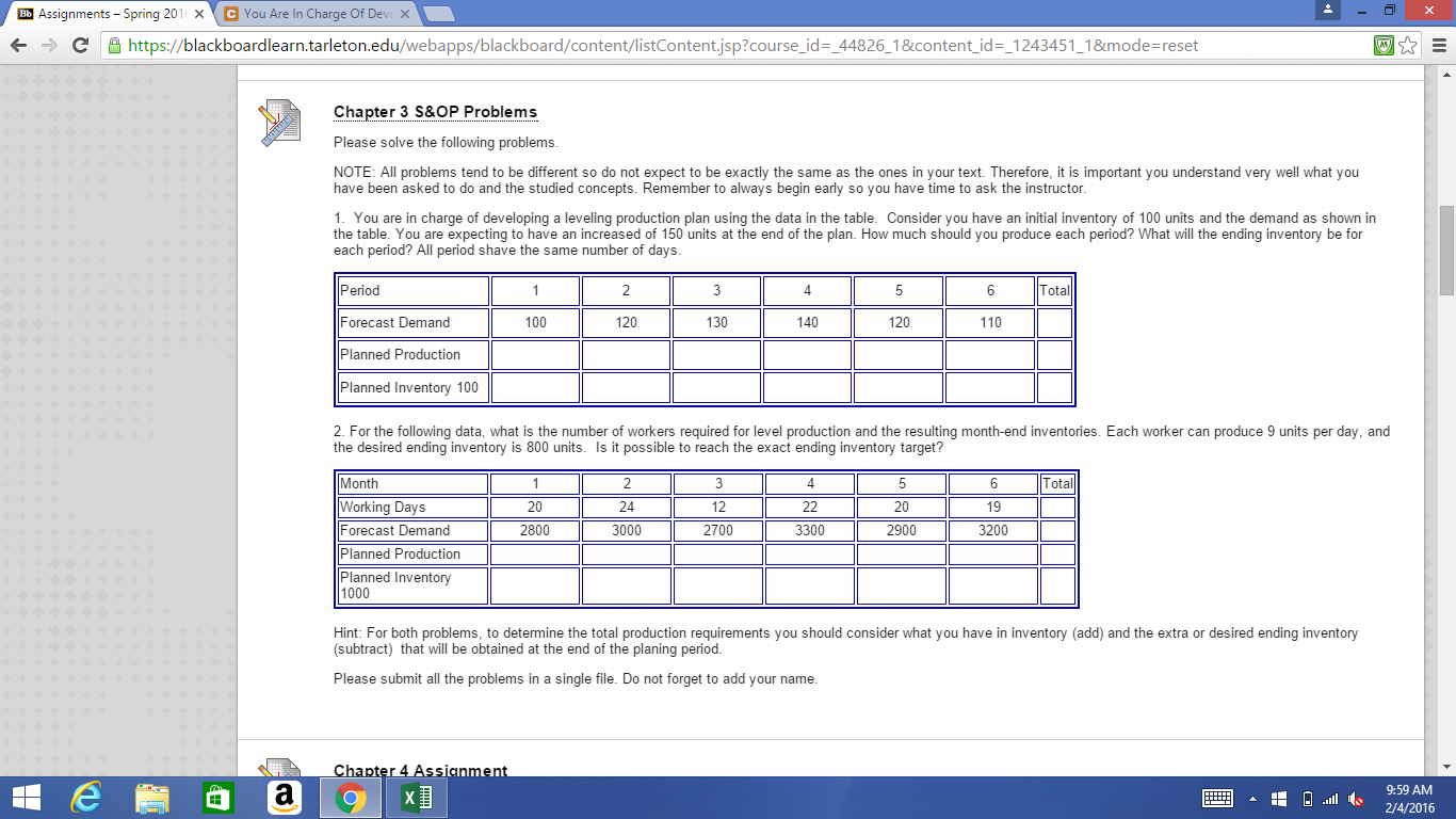 Solved Bb Assignments Spring 201 x C You Are In Charge of De | Chegg.com