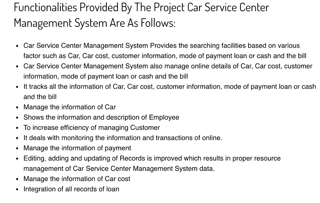 The project Car Service Center Management System is | Chegg.com