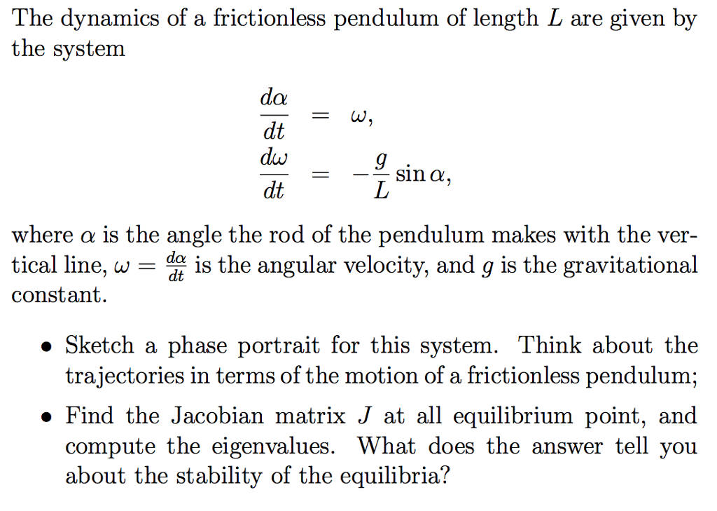 Solved The dynamics of a frictionless pendulum of length L | Chegg.com