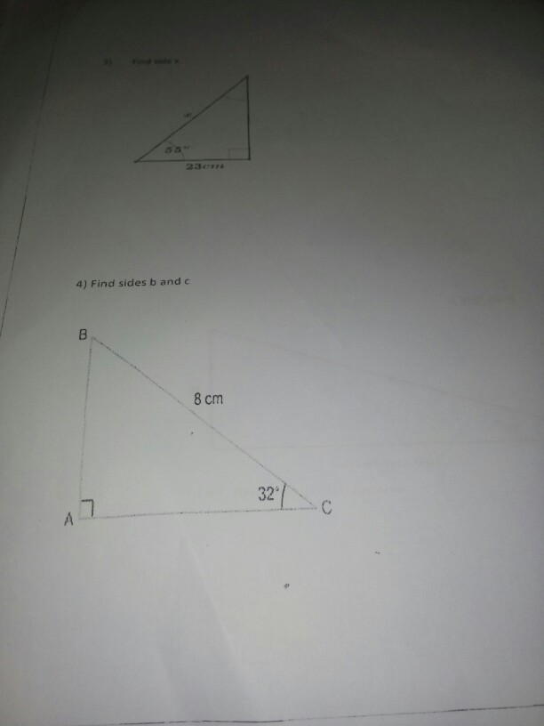 Solved 55" 23en 4) Find sides b and c 8 cm 32 | Chegg.com
