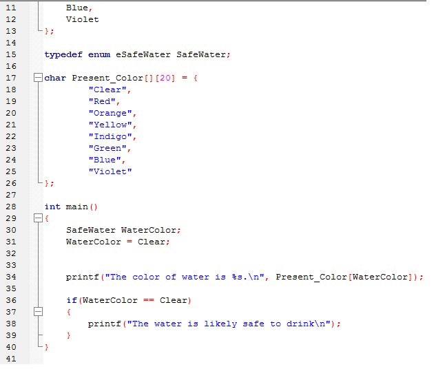 Solved #include 2 enum eSafeWater Clear, Red, | Chegg.com