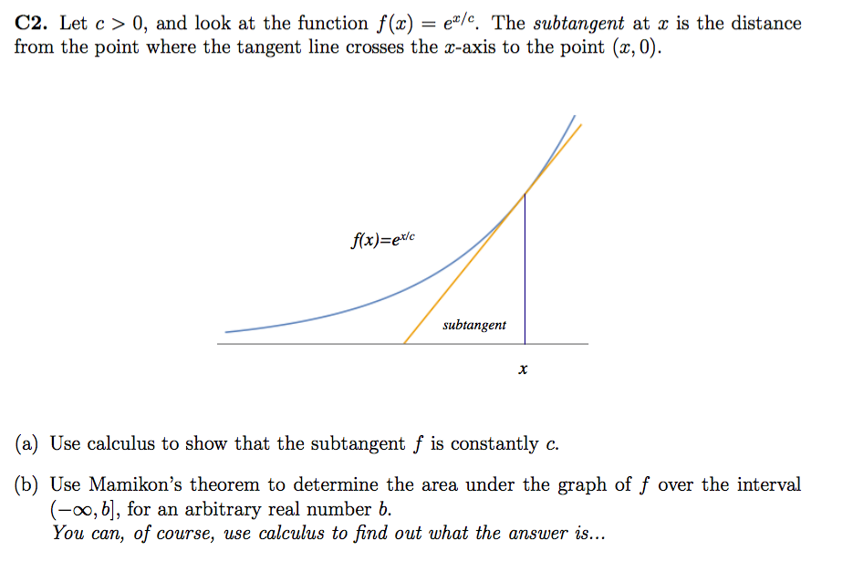 Solved Let c > 0, and look at the function f(x) = e^x/c. The | Chegg.com