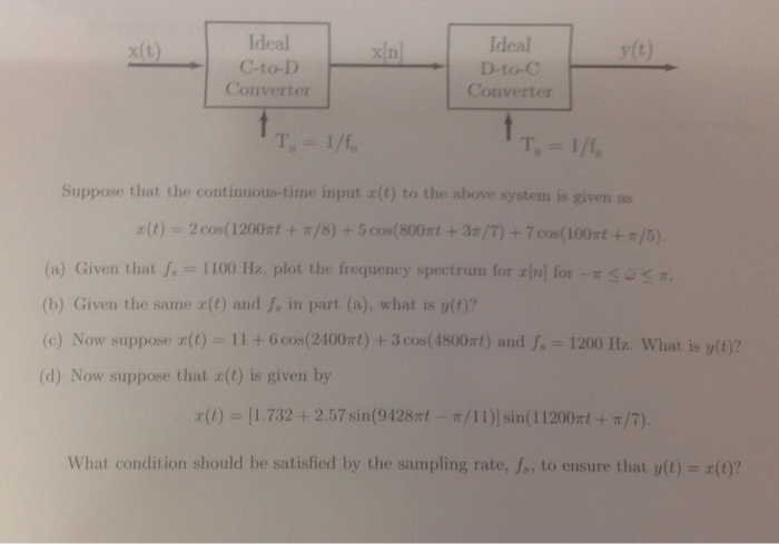 Solved Suppose that the continuous-time input x(t) to the | Chegg.com