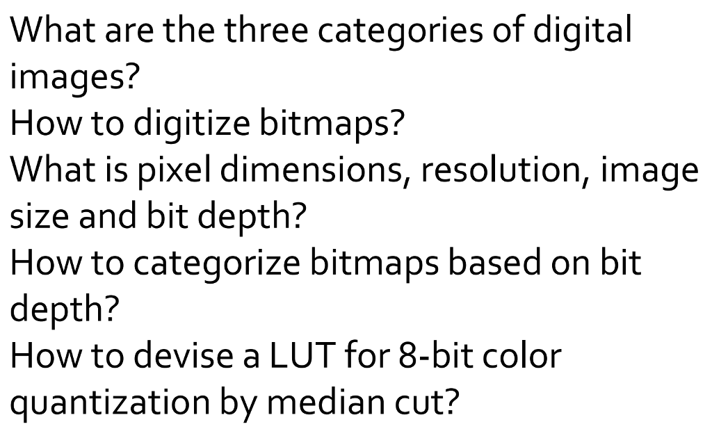 Solved What are the three categories of digital images? How | Chegg.com