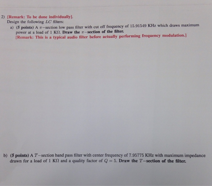 Solved Design the following LC filters: A n-section low | Chegg.com