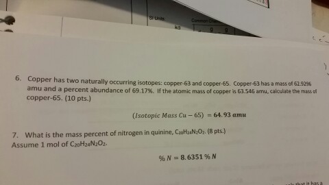 Solved Copper has two naturally occurring isotopes: copper | Chegg.com