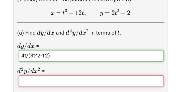 Solved Find dy/dx and d^2y/dx^2 in terms of t. dy/dx = | Chegg.com