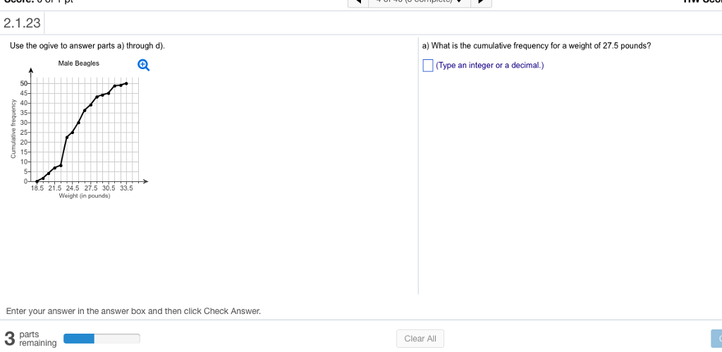 Solved 2.1.23 Use the ogive to answer parts a) through d). | Chegg.com