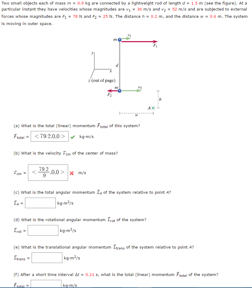 Solved Two small objects each of mass m = 0.9 kg are | Chegg.com