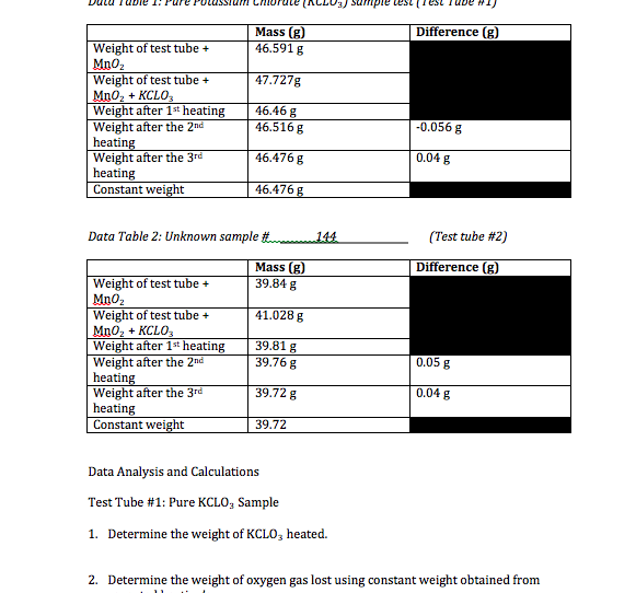 Solved Difference (g) Mass (g) 46.591 g Weight of test tube | Chegg.com