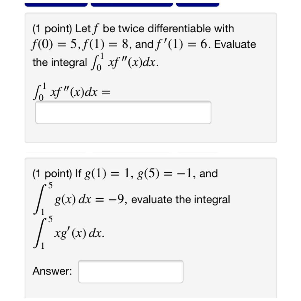Solved (1 point) Let f be twice differentiable with f(0) = | Chegg.com