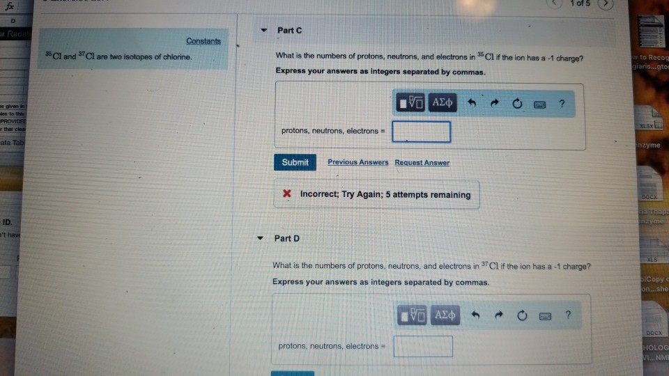 Solved Part C Constants What is the numbers of protons, | Chegg.com