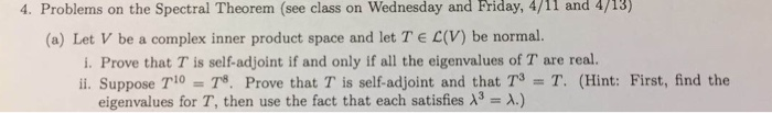 Solved 4. Problems on the Spectral Theorem (see class on | Chegg.com