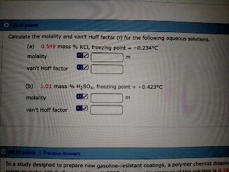 Solved calculate the molality and van't Hoff factor for the | Chegg.com