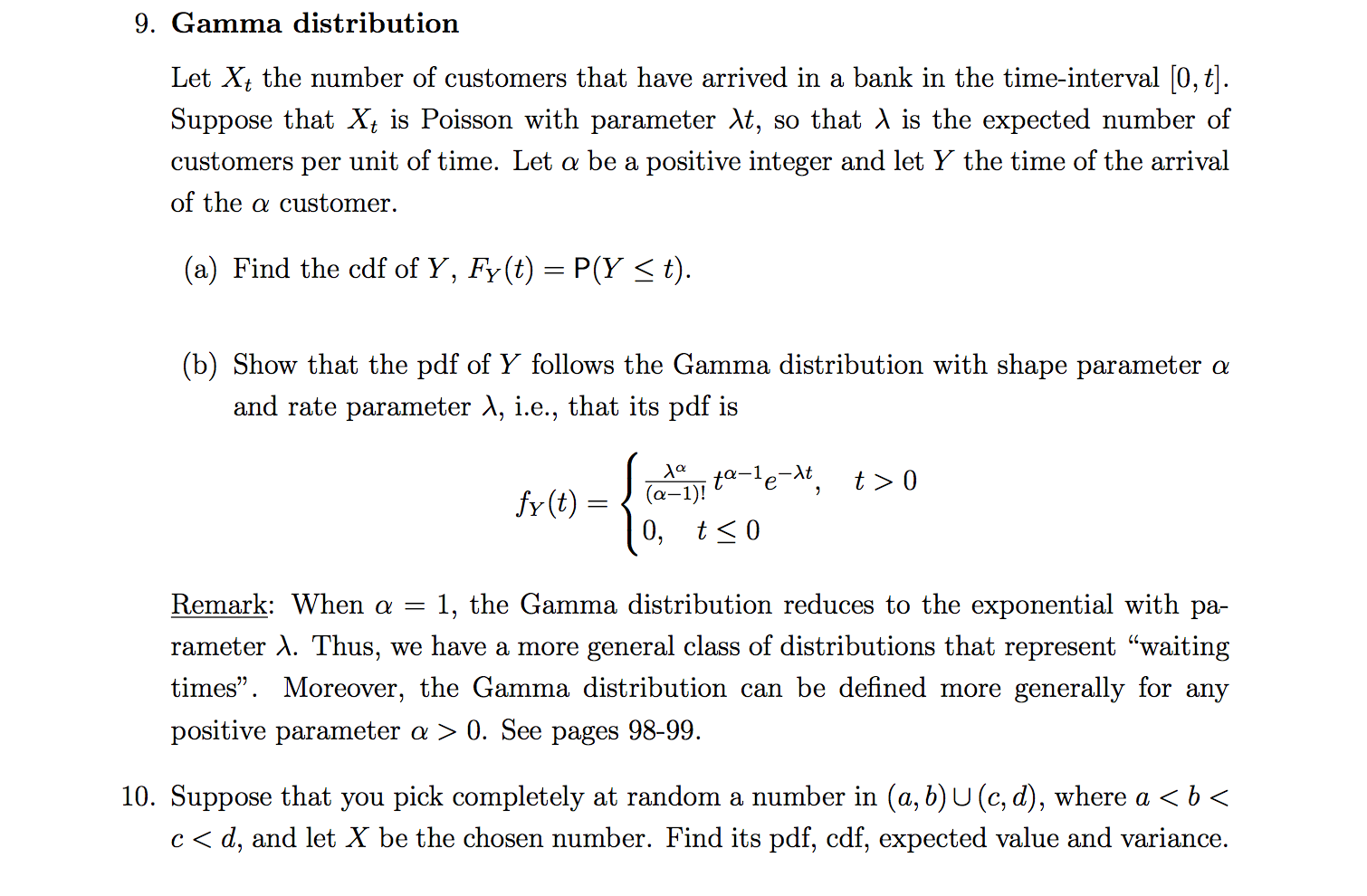 Solved Gamma distribution Let X_t the number of customers | Chegg.com