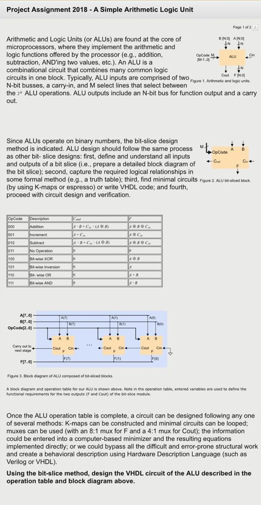 Project Assignment 2018 - A Simple Arithmetic Logic | Chegg.com