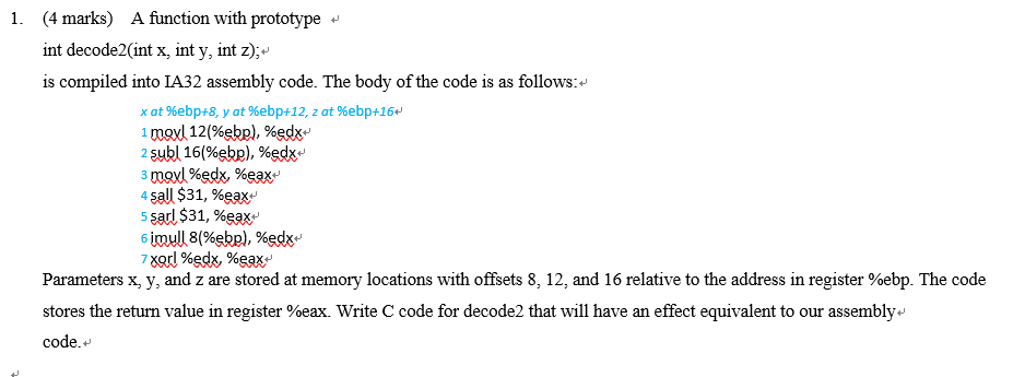 Solved 1 4 Marks A Function With Prototype Int 6200