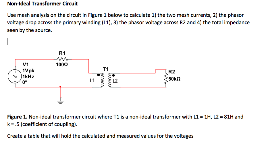 Solved Non-Ideal Transformer Circuit Use mesh analysis on | Chegg.com