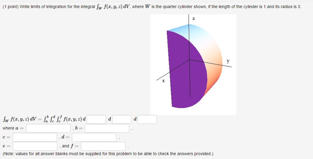 Solved Write limits of integration for the integral f_w f(x, | Chegg.com