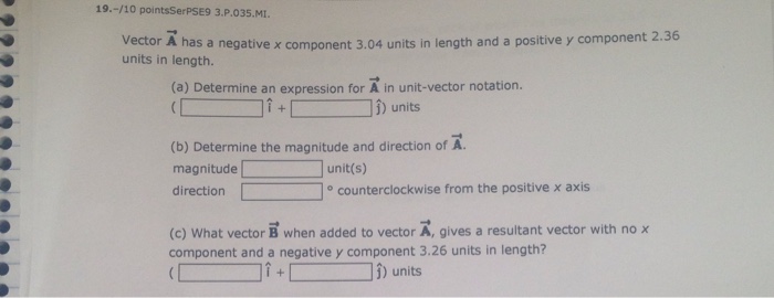Solved Vector A has a negative x component 3.04 units in | Chegg.com