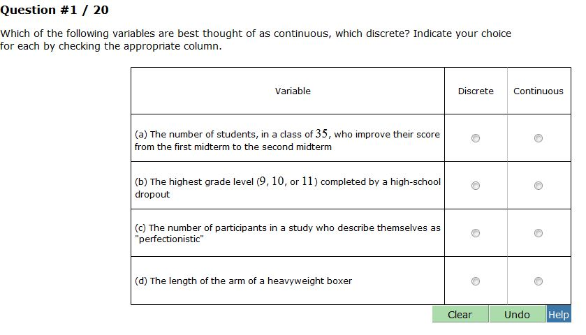 Solved Question #1 / 20 Which of the following variables are | Chegg.com
