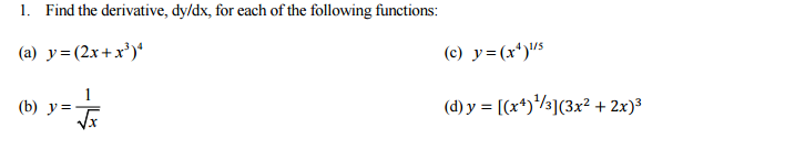 Solved Find the derivative, dy/dx, for each of the following | Chegg.com