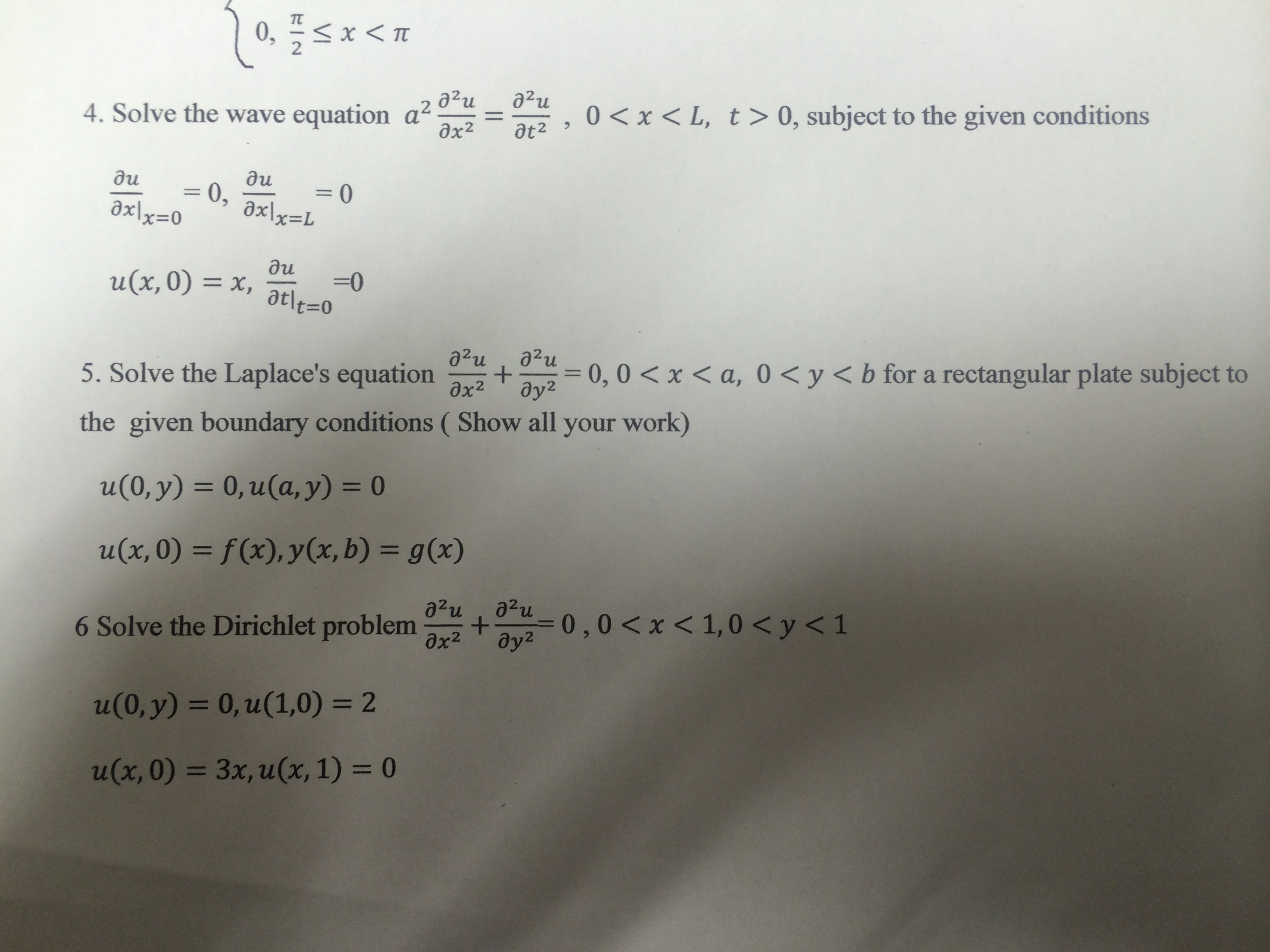 Solved {0, pi/2 le x le pi Solve the wave equation a2 u/ | Chegg.com