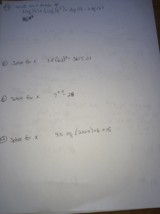 Solved Write as a simple log. 3 log(x) + 1/2 log(y^5) + | Chegg.com