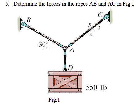 Solved 5. Determine the forces in the ropes AB and AC in | Chegg.com