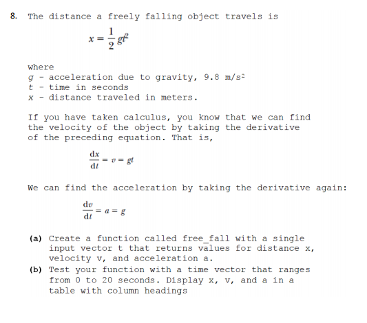 Solved 8. The distance a freely falling object travels is 岔 | Chegg.com