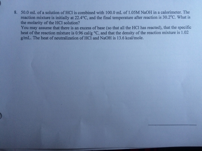 Solved 50.0 mL of a solution of HCl is combined with 100.0 | Chegg.com