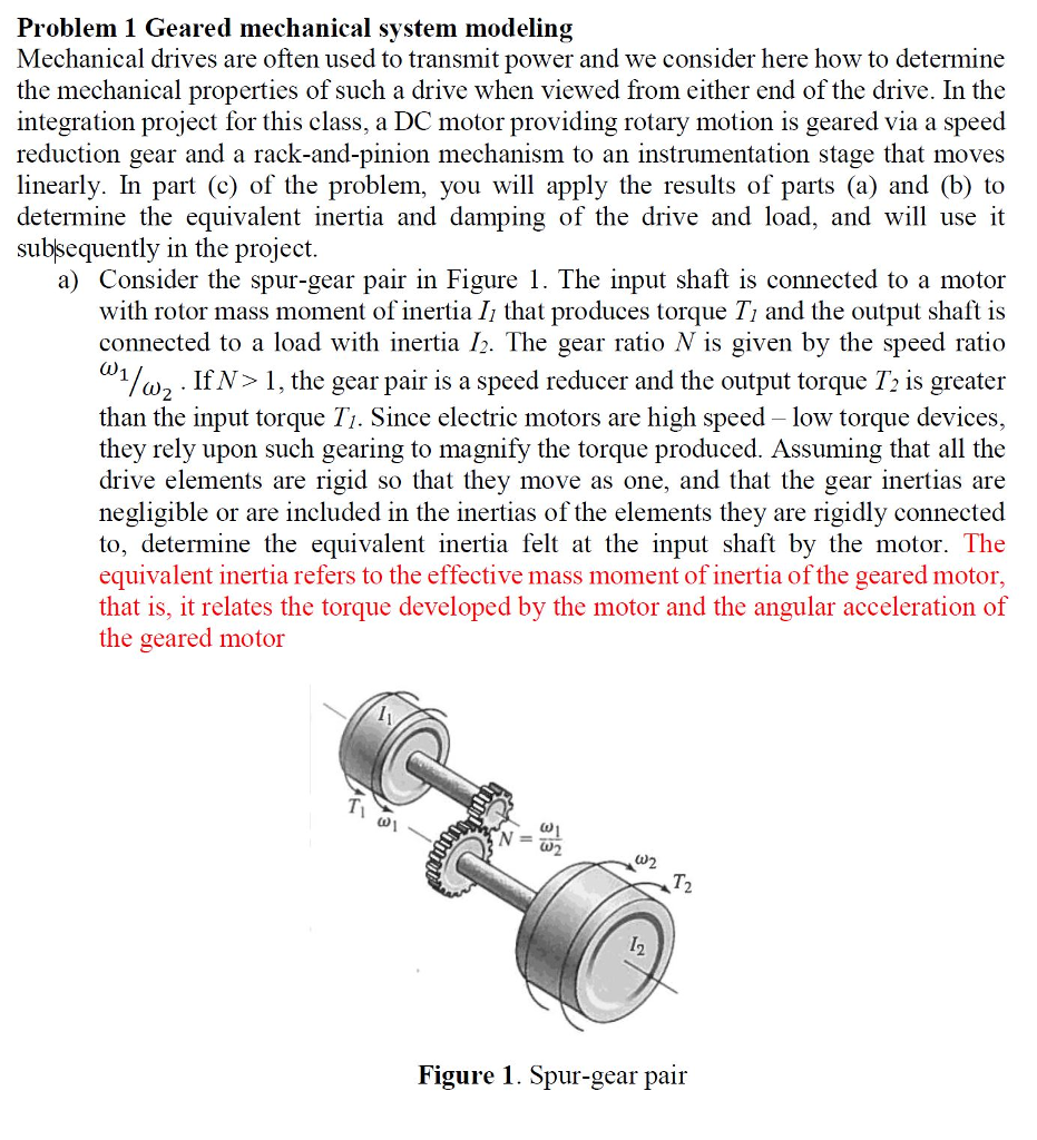 Solved Problem 1 Geared mechanical system modeling | Chegg.com