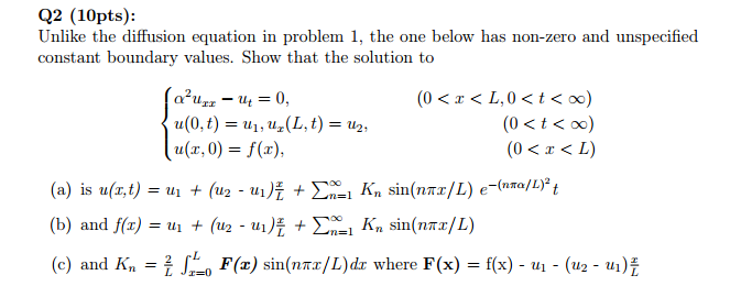 Solved Q2 (10pts): Unlike the diffusion equation in problem | Chegg.com