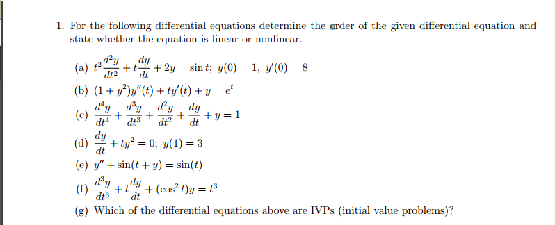 Solved For the following differential equations determine | Chegg.com