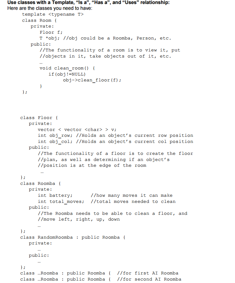 c++ programming for simulation a roomba clean | Chegg.com