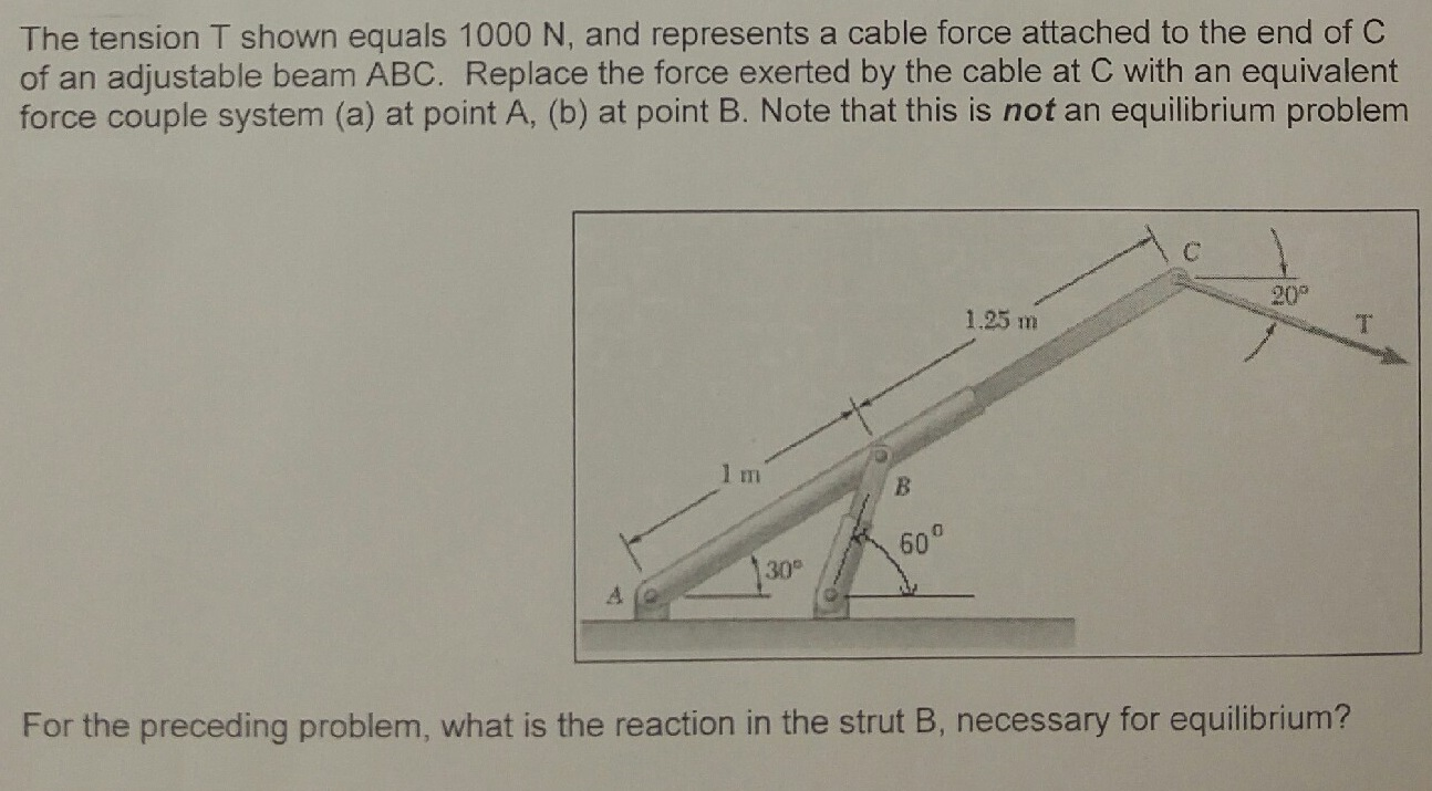 Solved The tension T shown equals 1000 N, and represents a | Chegg.com