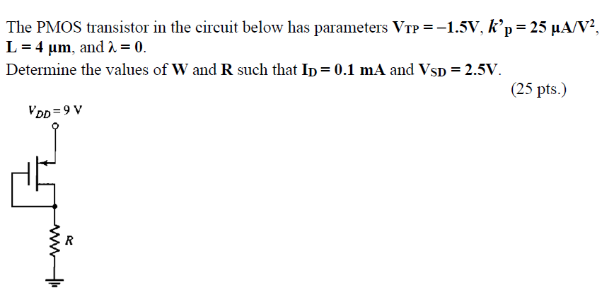 Solved The PMOS transistor in the circuit shown has | Chegg.com