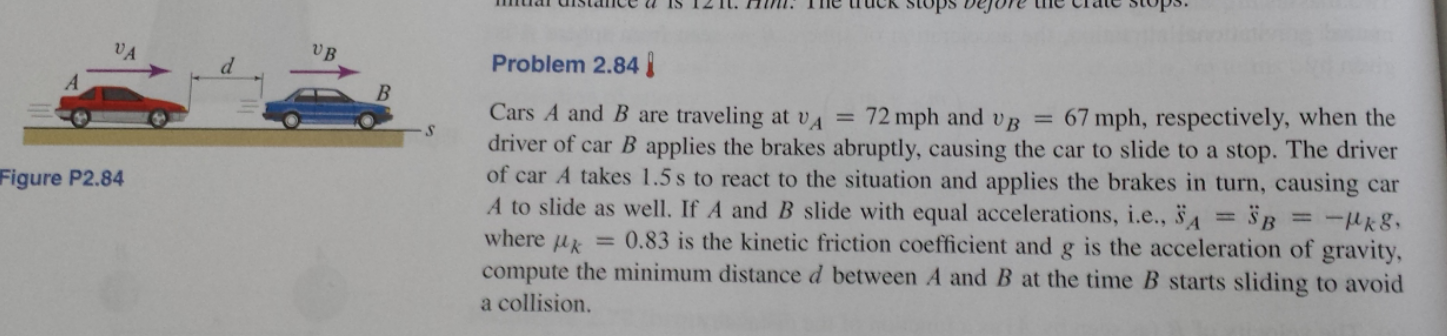 Solved Cars A and B arc (raveling at vA = 72 mph and vB = 67 | Chegg.com