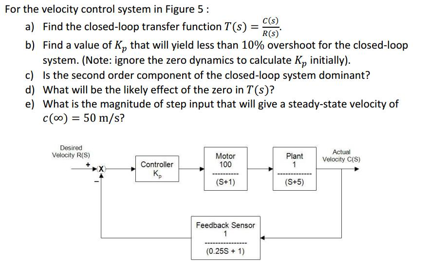 For the velocity control system in Figure 5: a) Find | Chegg.com