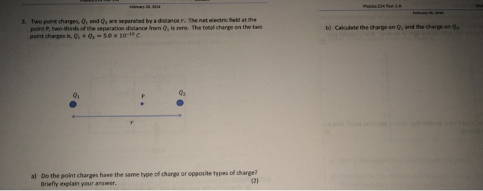 Solved 3. Two point charges, Q1 and Q2 are separated by a | Chegg.com