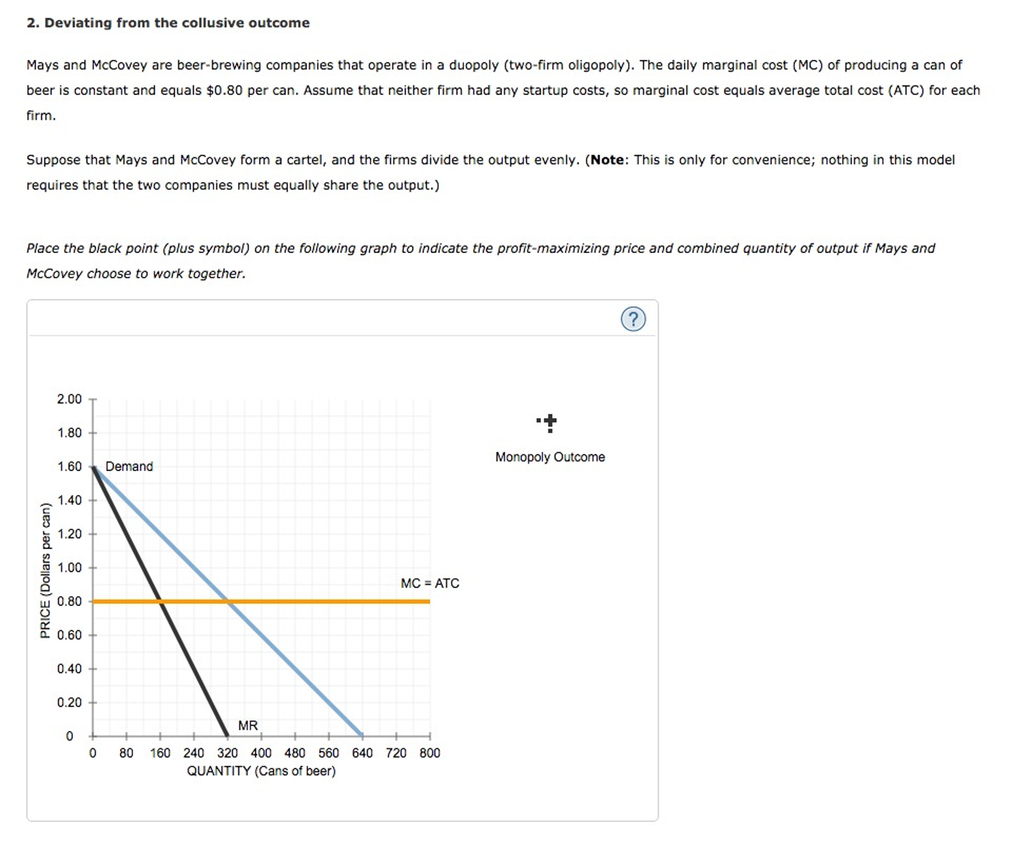 Solved 2. Deviating from the collusive outcome Mays and | Chegg.com